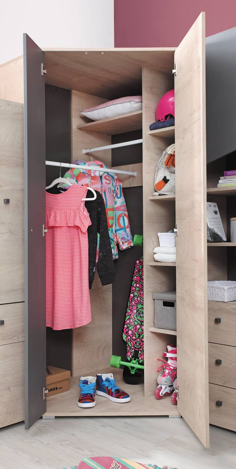 Szafa narożna Dzeta dąb / antracyt idealna do pokoju młodzieżowego funkcjonalna i pojemna ...